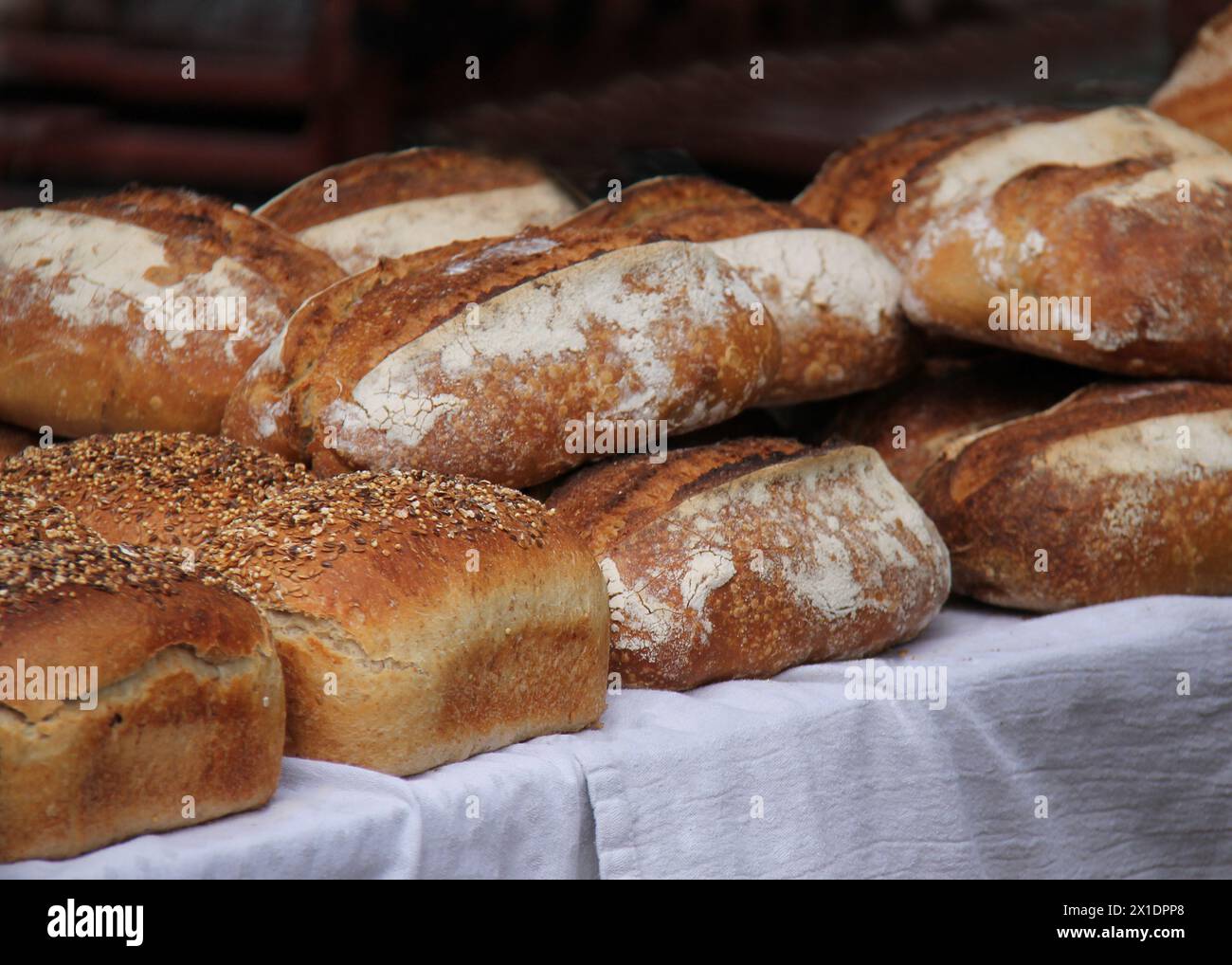 A Display of Some Freshly Baked Loaves of Bread Stock Photo - Alamy
