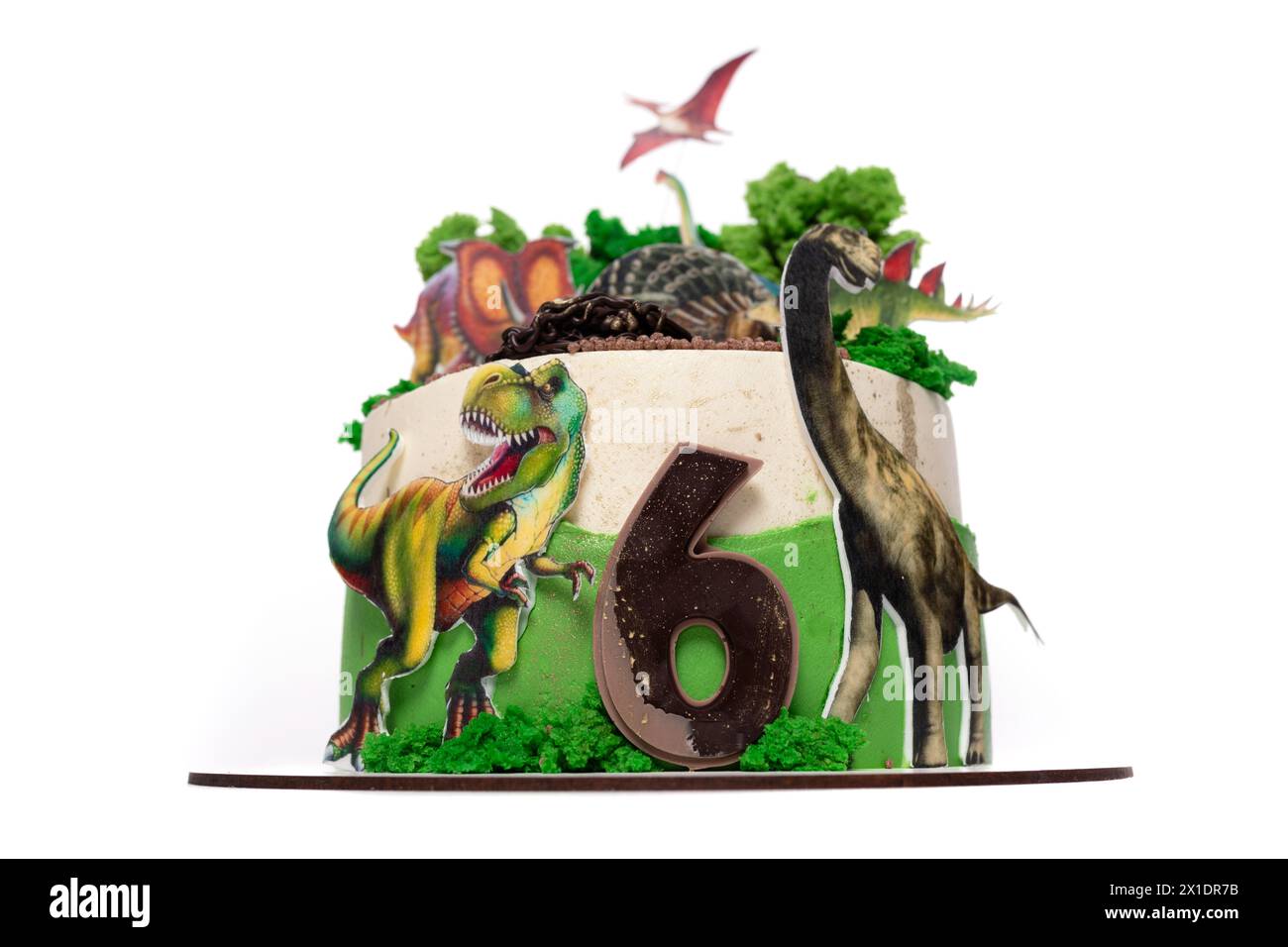 Dinosaur-Themed Birthday Cake With Number Six Stock Photo - Alamy