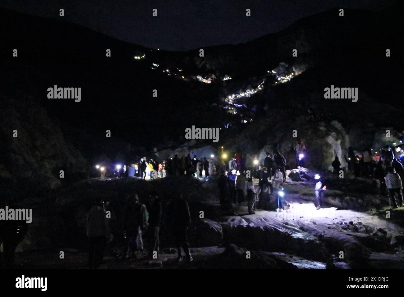 Mount Ijen, Java in Indonesia - February 04 2024: people walk at night ...