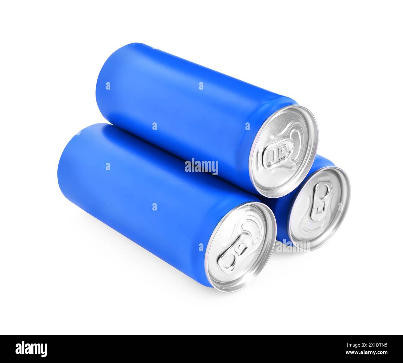 Energy drinks in blue cans isolated on white Stock Photo - Alamy