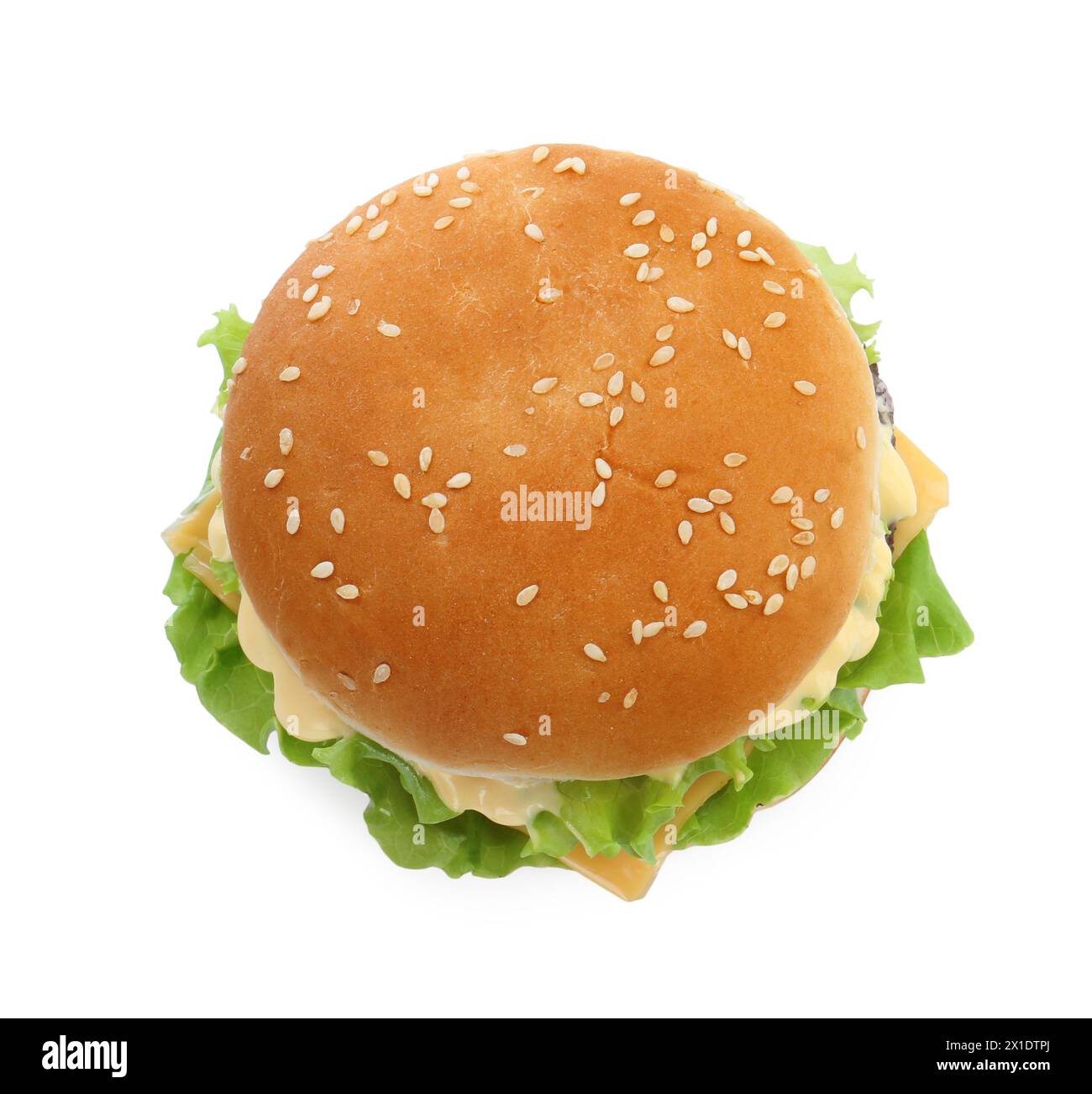 Delicious cheeseburger isolated on white, above view Stock Photo - Alamy
