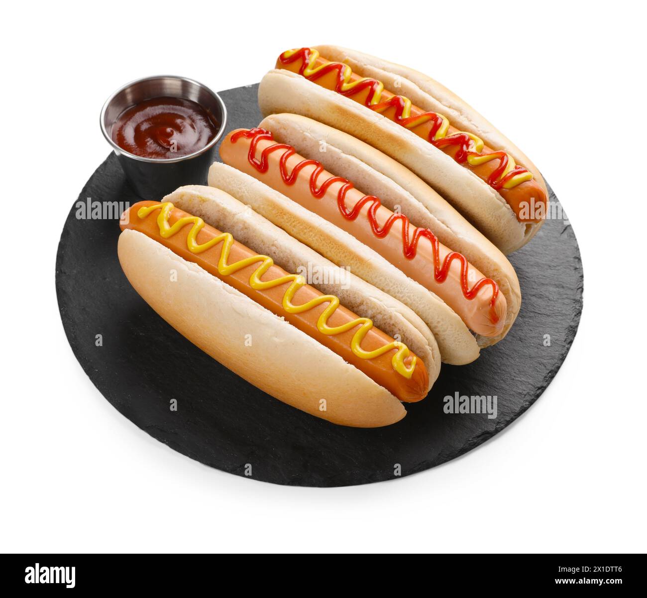 Delicious hot dogs with sauces isolated on white Stock Photo - Alamy