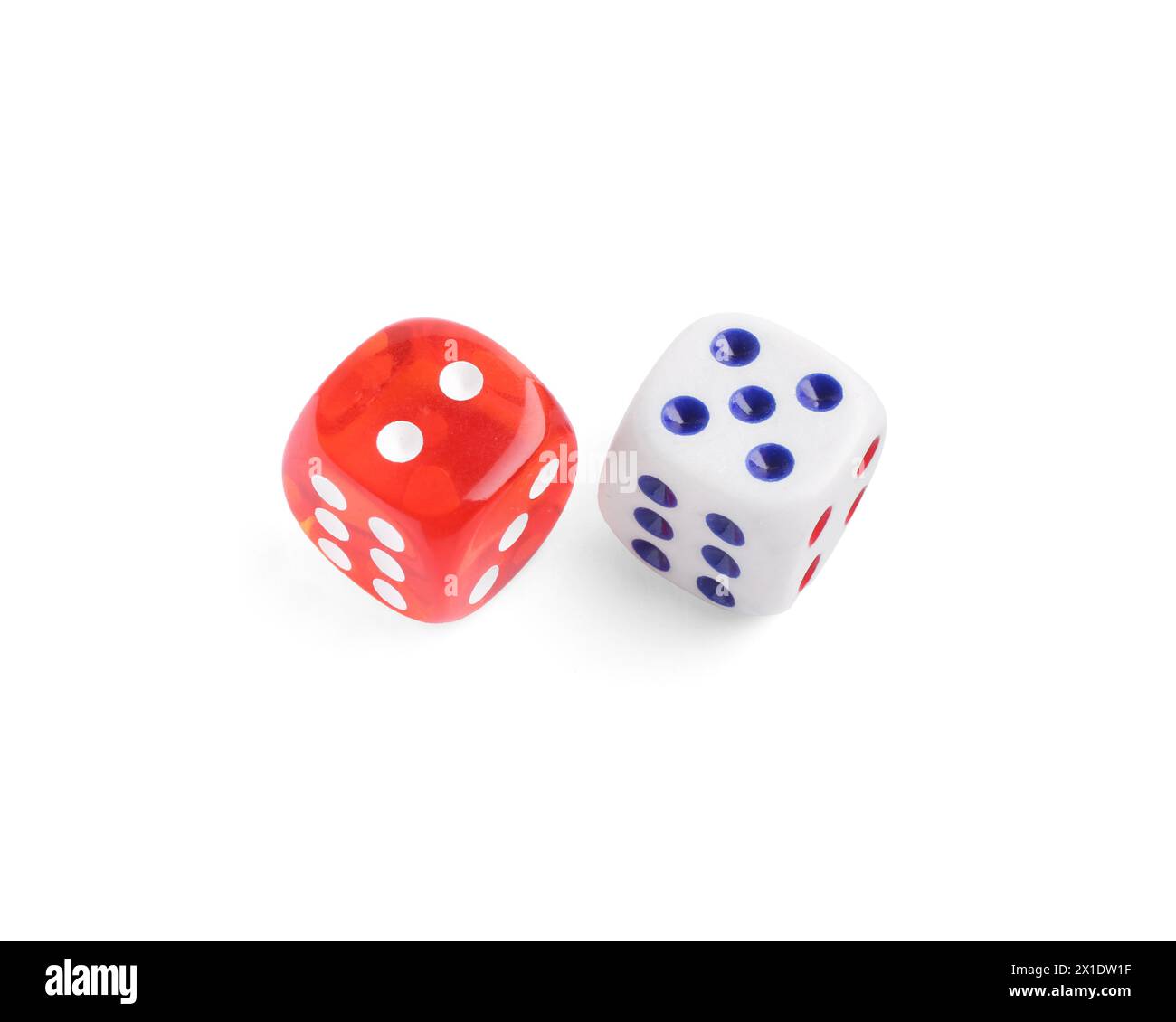 Two color game dices isolated on white Stock Photo - Alamy