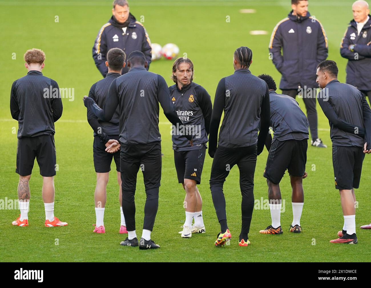 Real Madrid's Luka Modric (centre) during a training session at the ...