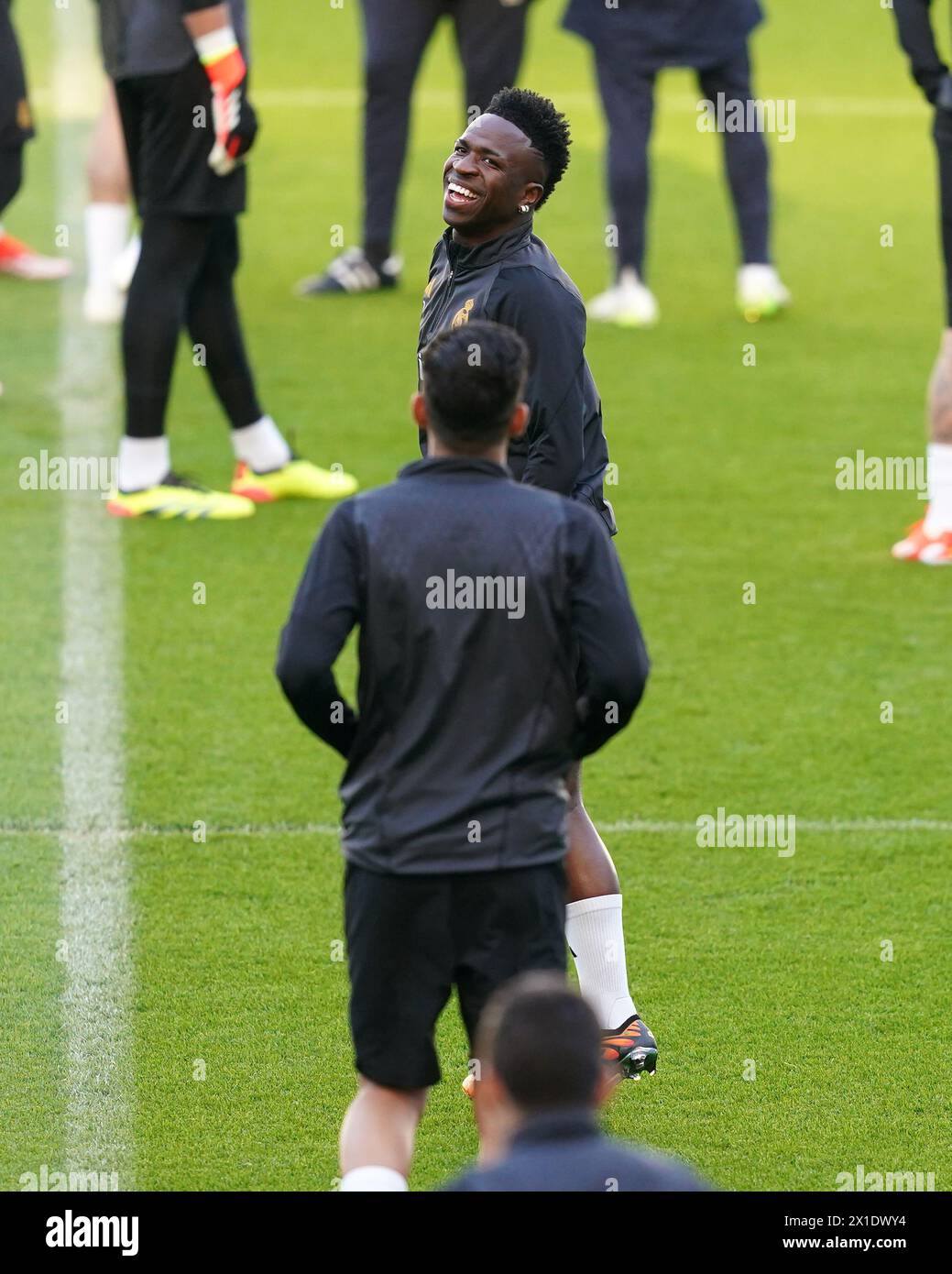 Real Madrid's Vinicius Junior during a training session at the Etihad ...