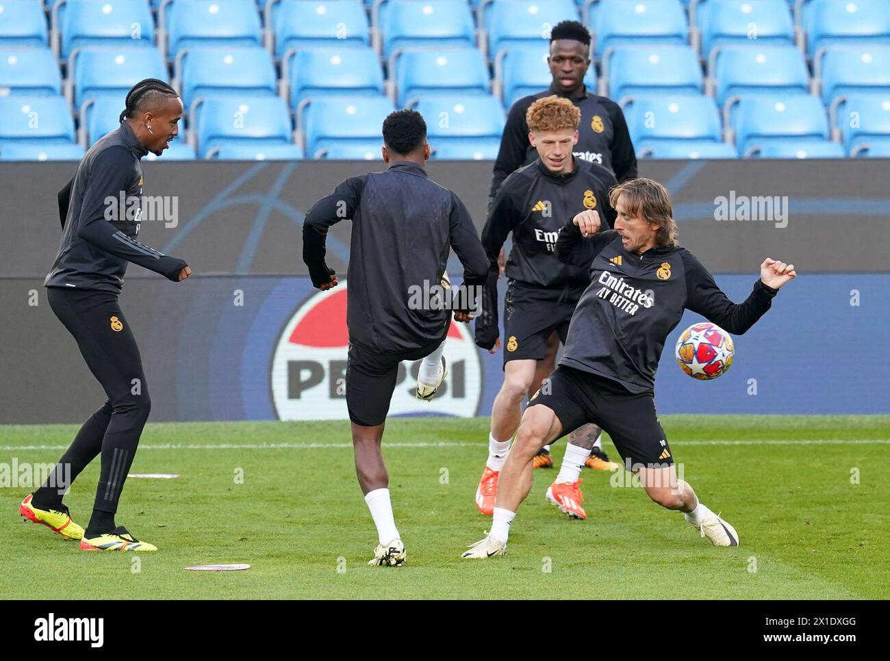 Real Madrid's Luka Modric (right) during a training session at the ...
