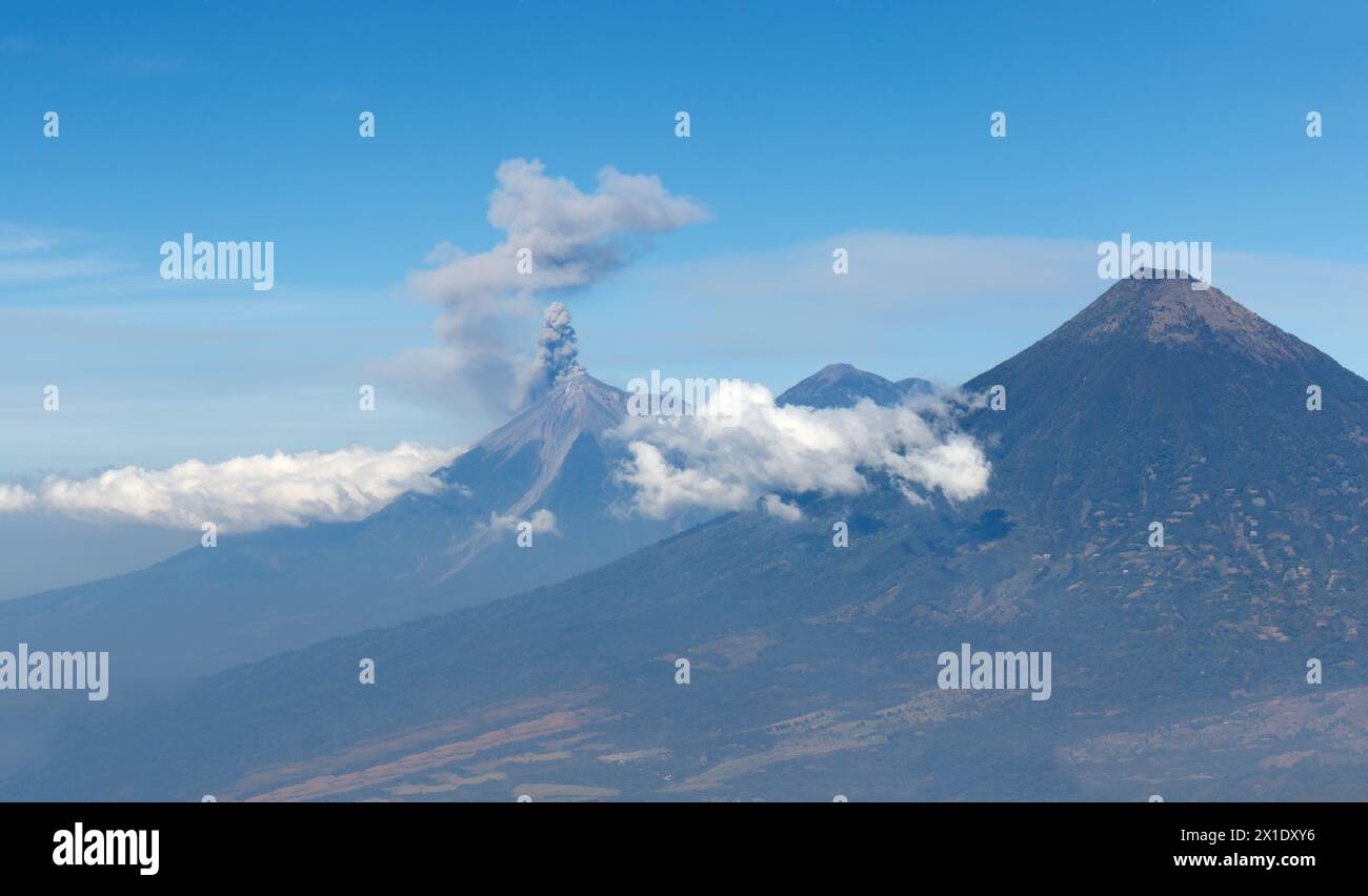 Active Volcano fuego erupting grey smoke cloud in guatemala Stock Photo ...