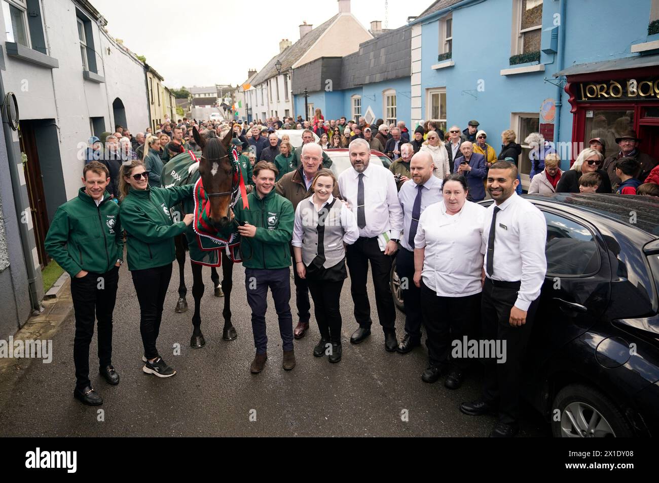 (left to right) Jockey Paul Townend, 2024 Randox Grand National winner ...