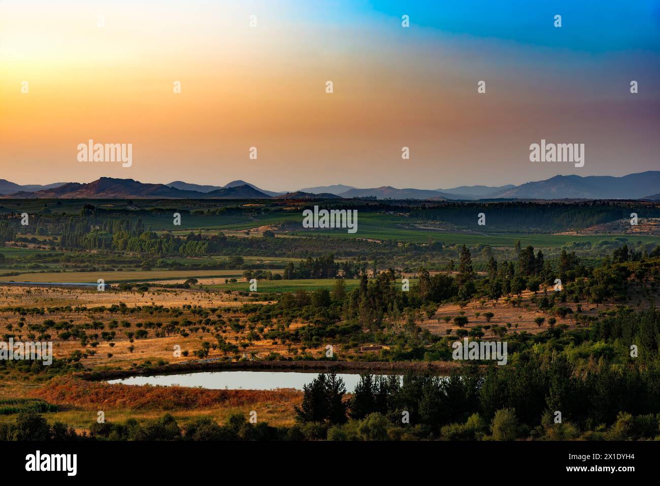 Crop fields and farms at Region del Maule in southern Chile Stock Photo ...
