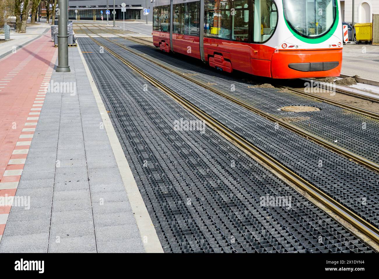 Plastic grids using between the tram rails for ground protection and ...
