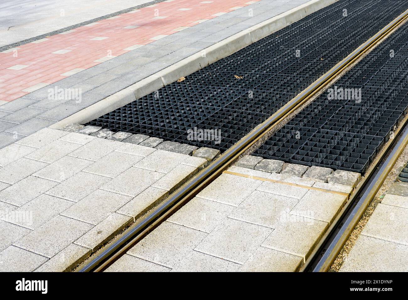 Plastic grids using between the tram rails for ground protection and ...