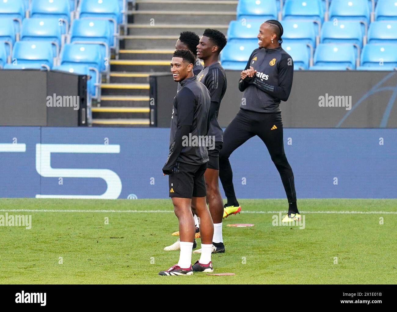 Real Madrid's Jude Bellingham during a training session at the Etihad ...