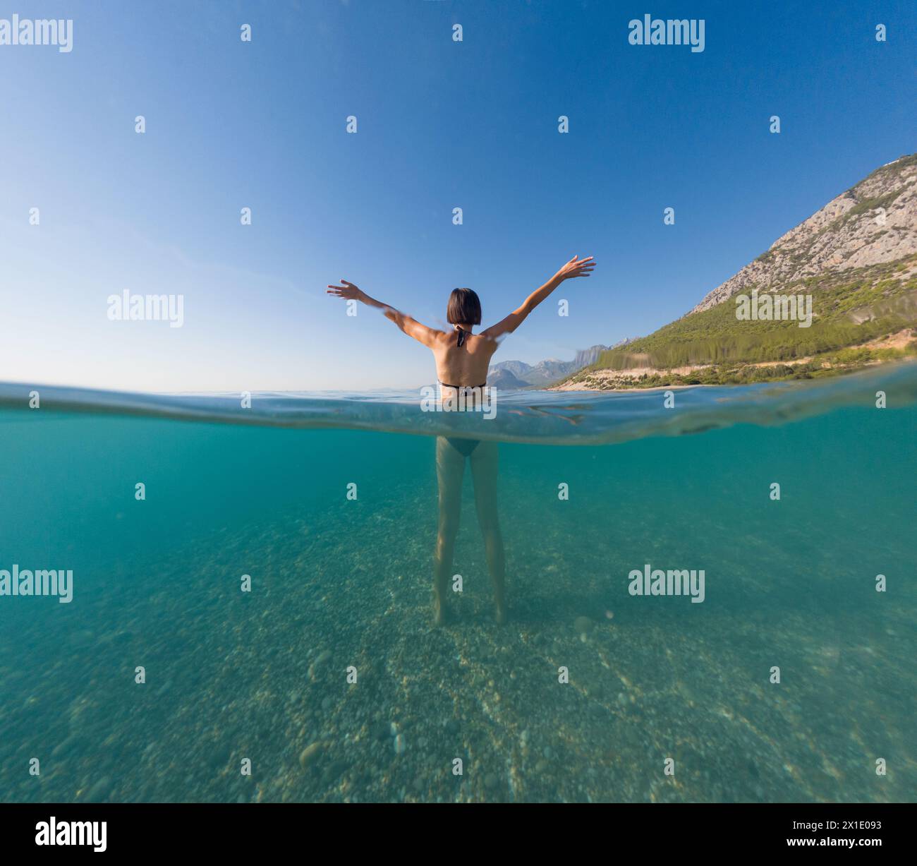 Woman on tropical vacation paradise on sea. Summer sea joy in Turkish ...