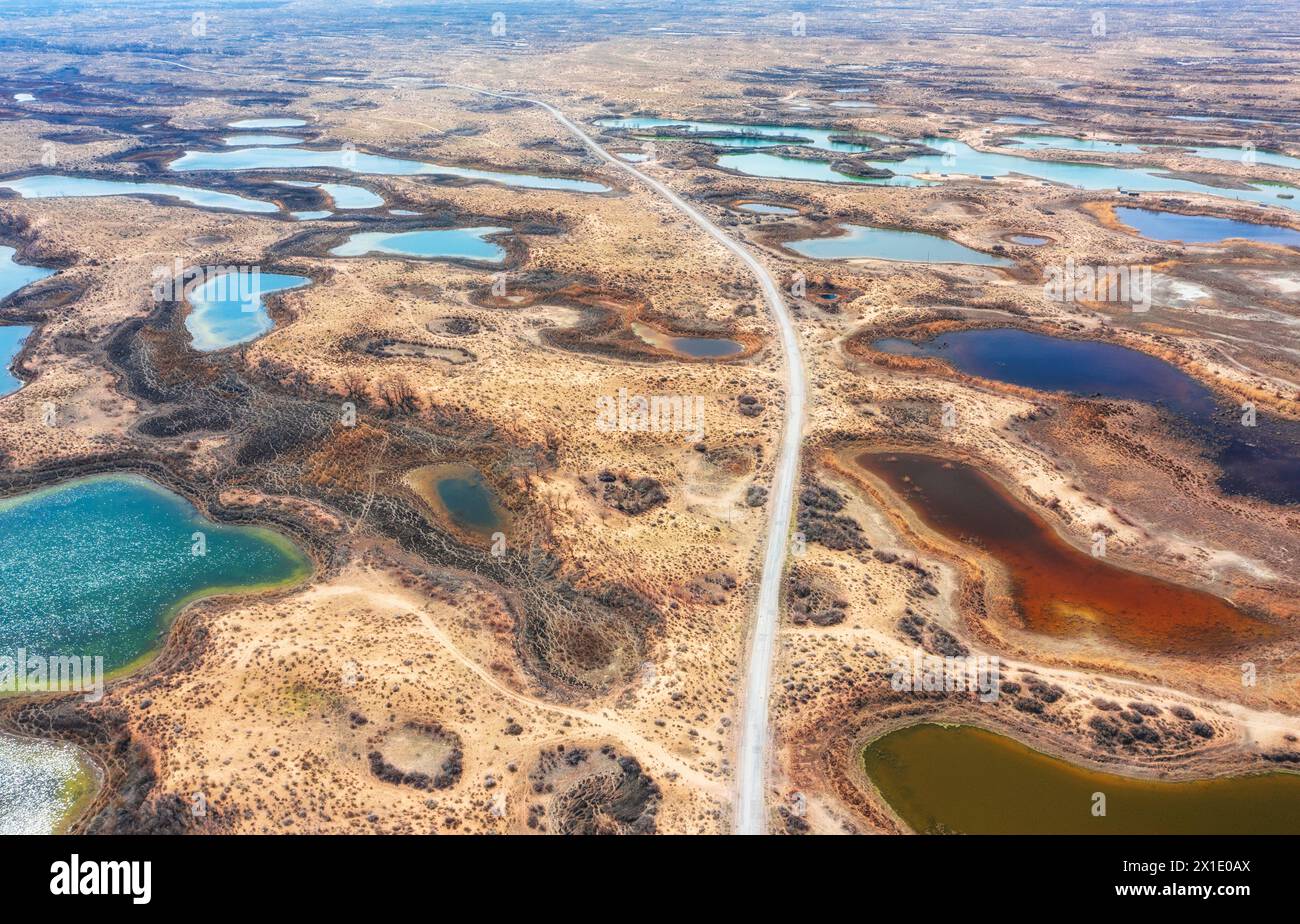 Hundreds of small steppe multi-colored lakes in the delta of the Topar ...
