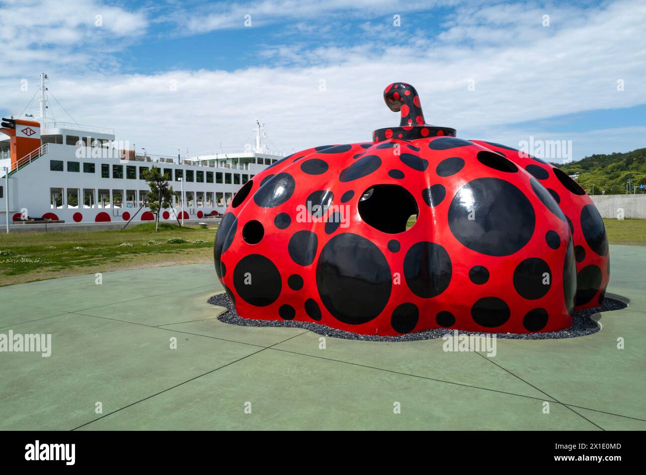 Yayoi Kusama's red pumpkin on the island of Naoshima in Seto Sea, near ...