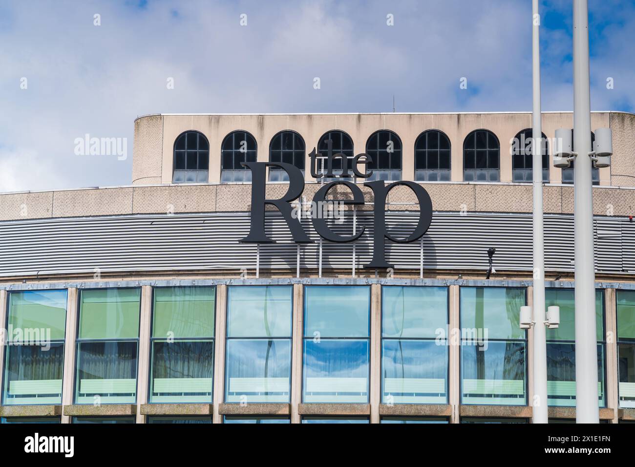 Birmingham, UK 16th April 2024: External signage of the Rep, repertory ...