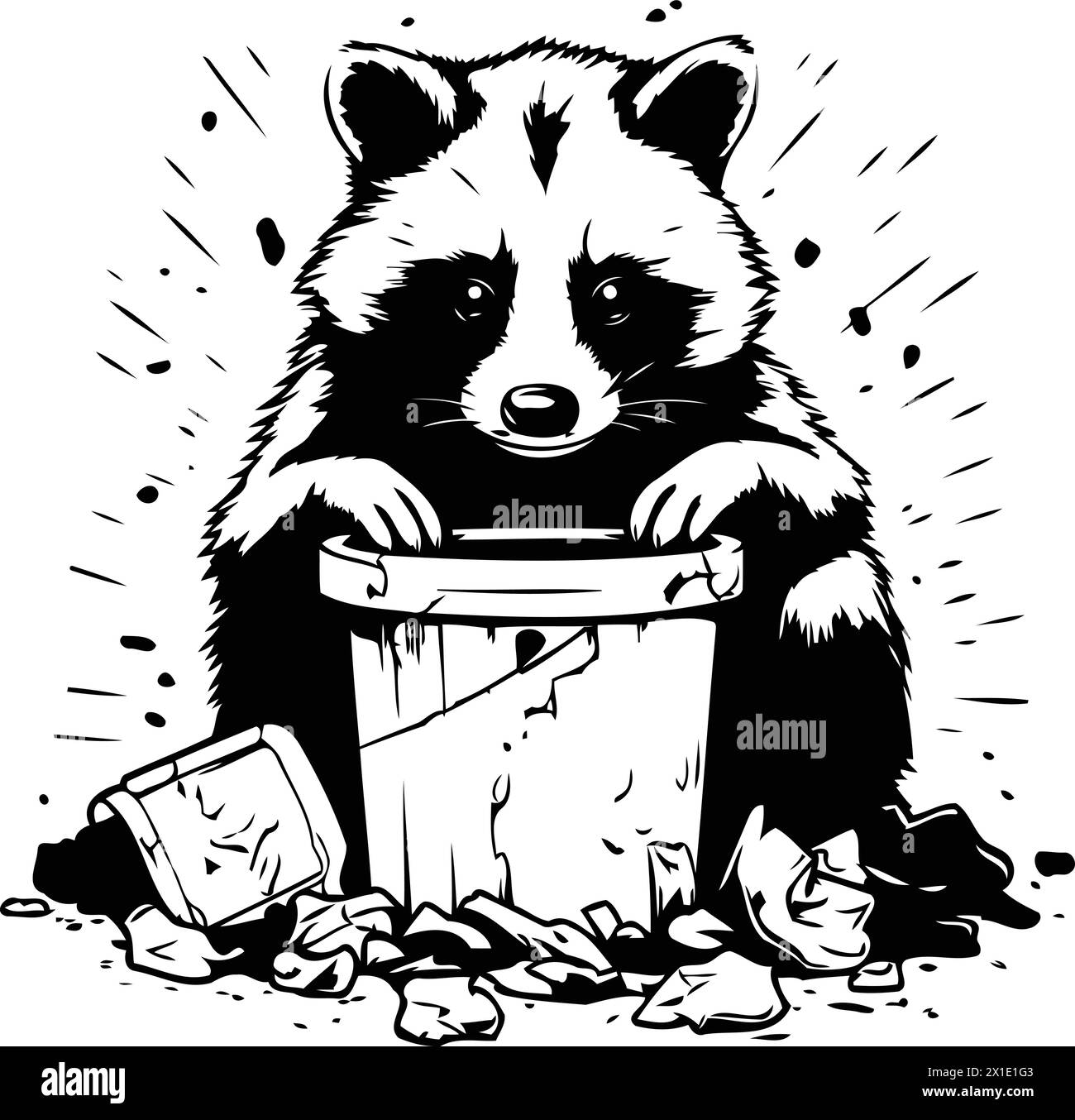 Vector image of a raccoon in a trash can with garbage Stock Vector ...