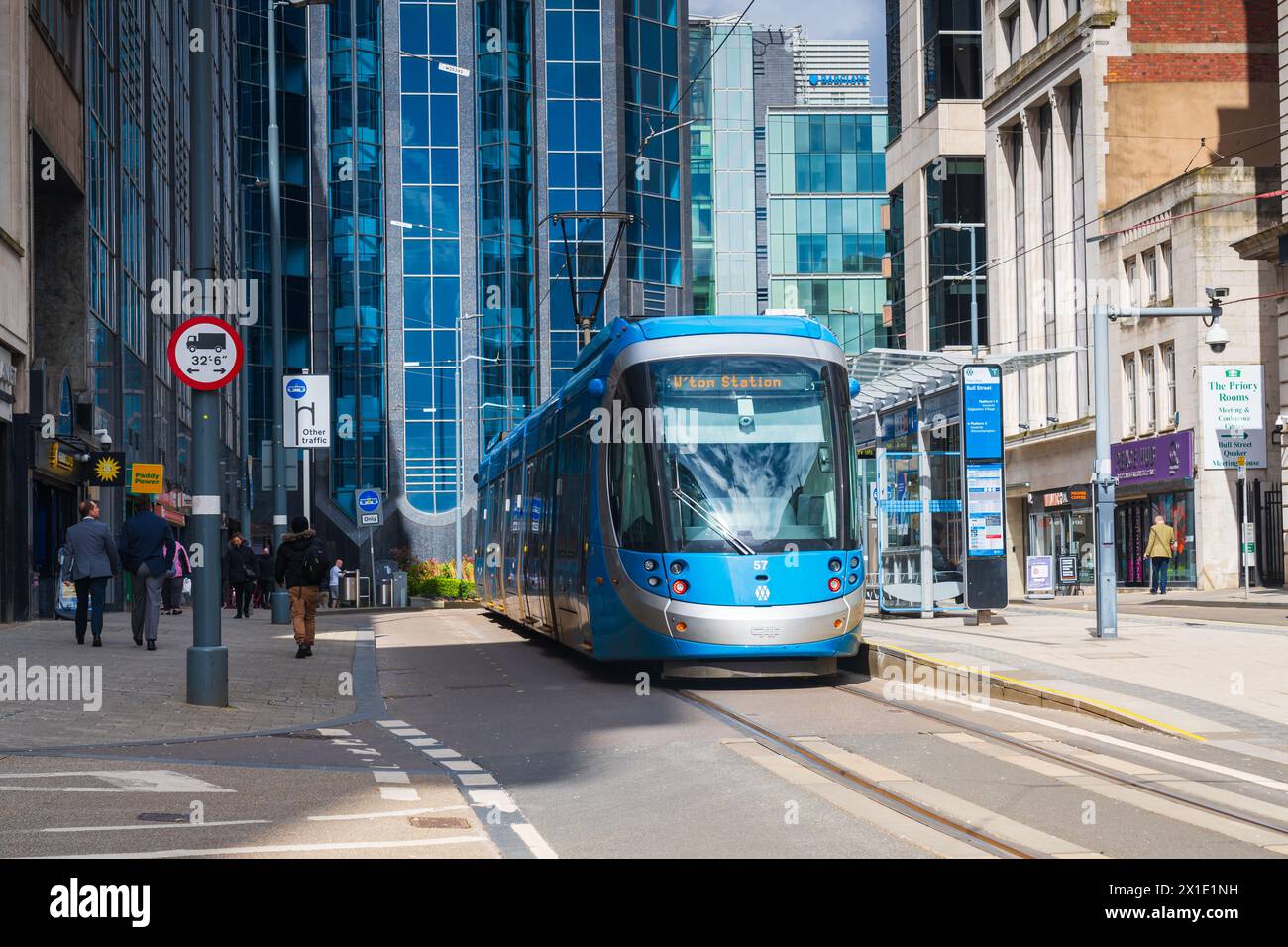 Birmingham, UK 16th April 2024: Birmingham tram running through Bull ...