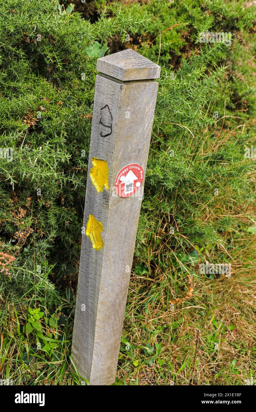 A way marker on a public footpath, the Kenneggy Circular Walk, above ...