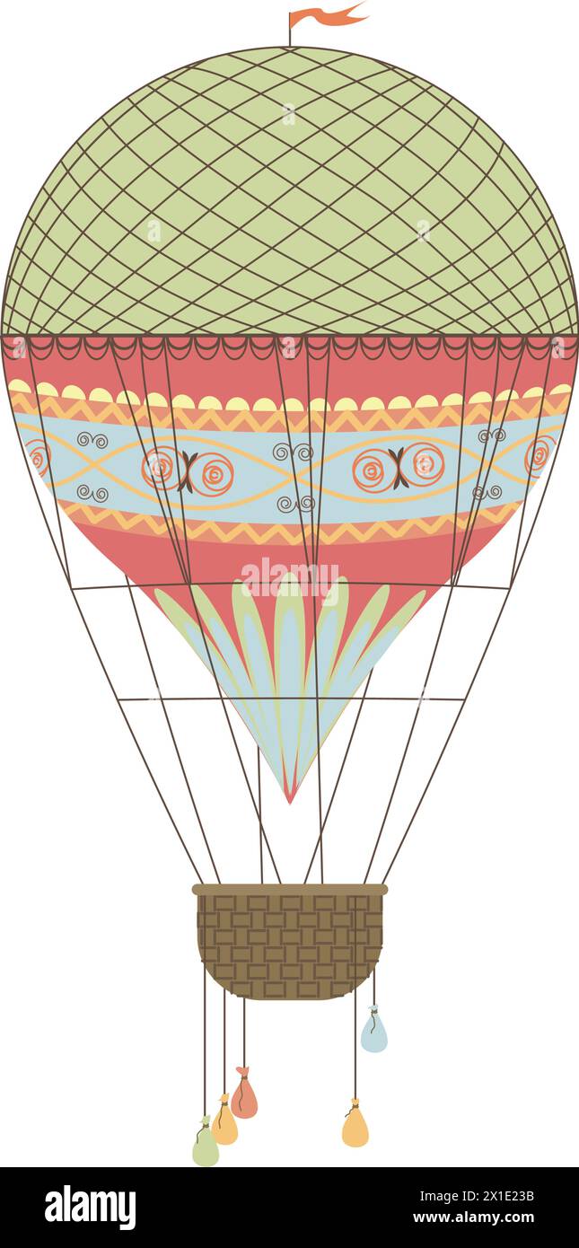 Hot air balloon flight, retro airship for wanderlust adventure, color ...