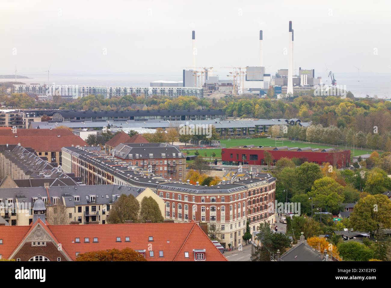 Landscape of Copenhagen city in Denmark with Amager power station in ...