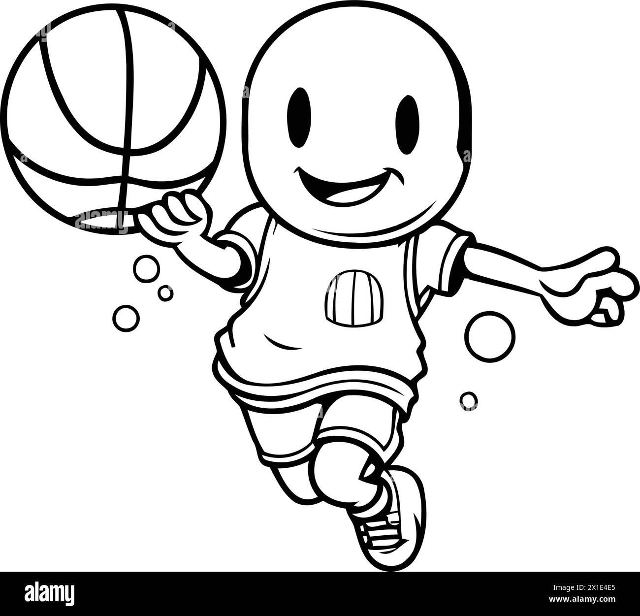 Illustration of a cartoon character playing basketball on a blue ...