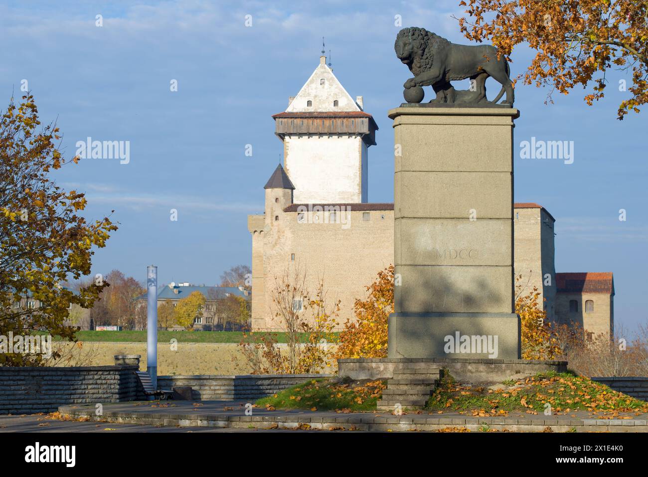 NARVA, ESTONIA - OCTOBER 17, 2018: Monument "The Swedish Lion" on the ...
