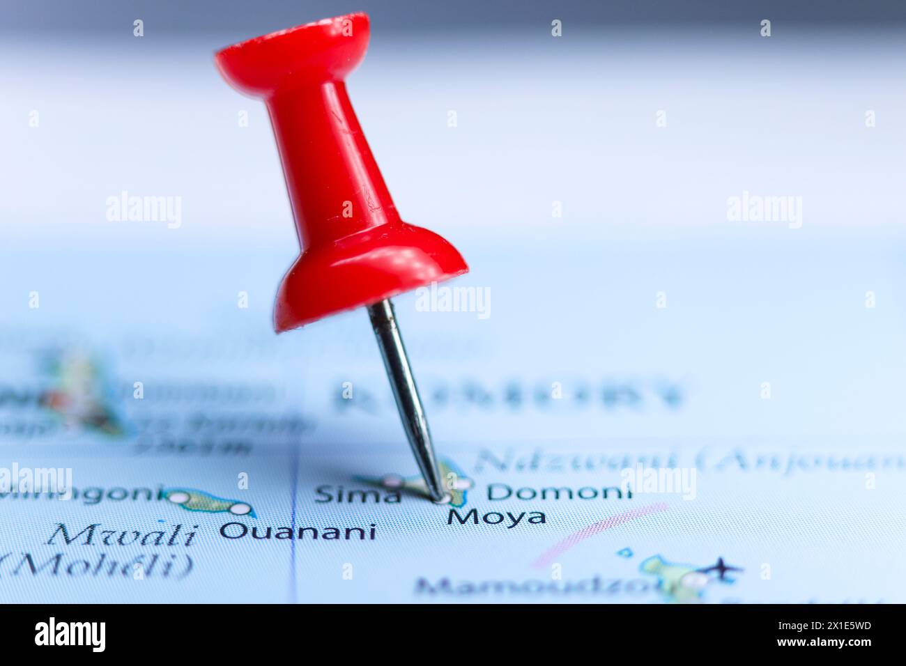 Moya, Comoros Islands pin on map Stock Photo - Alamy