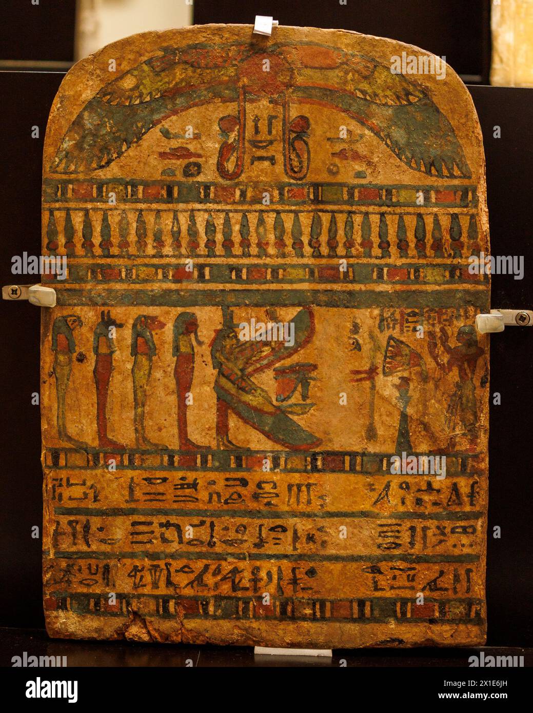 Egyptian stele: offering to Ra-Horakhty with Isis and four sons of ...