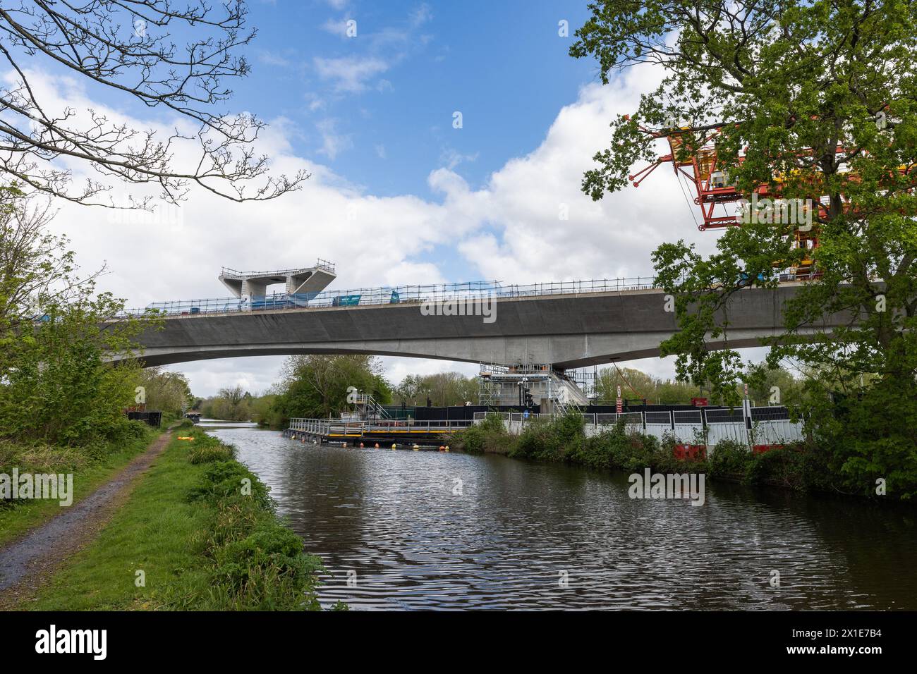 Hillingdon, UK. 16th April, 2024. A 700-tonne launching girder is used above the Grand Union ...