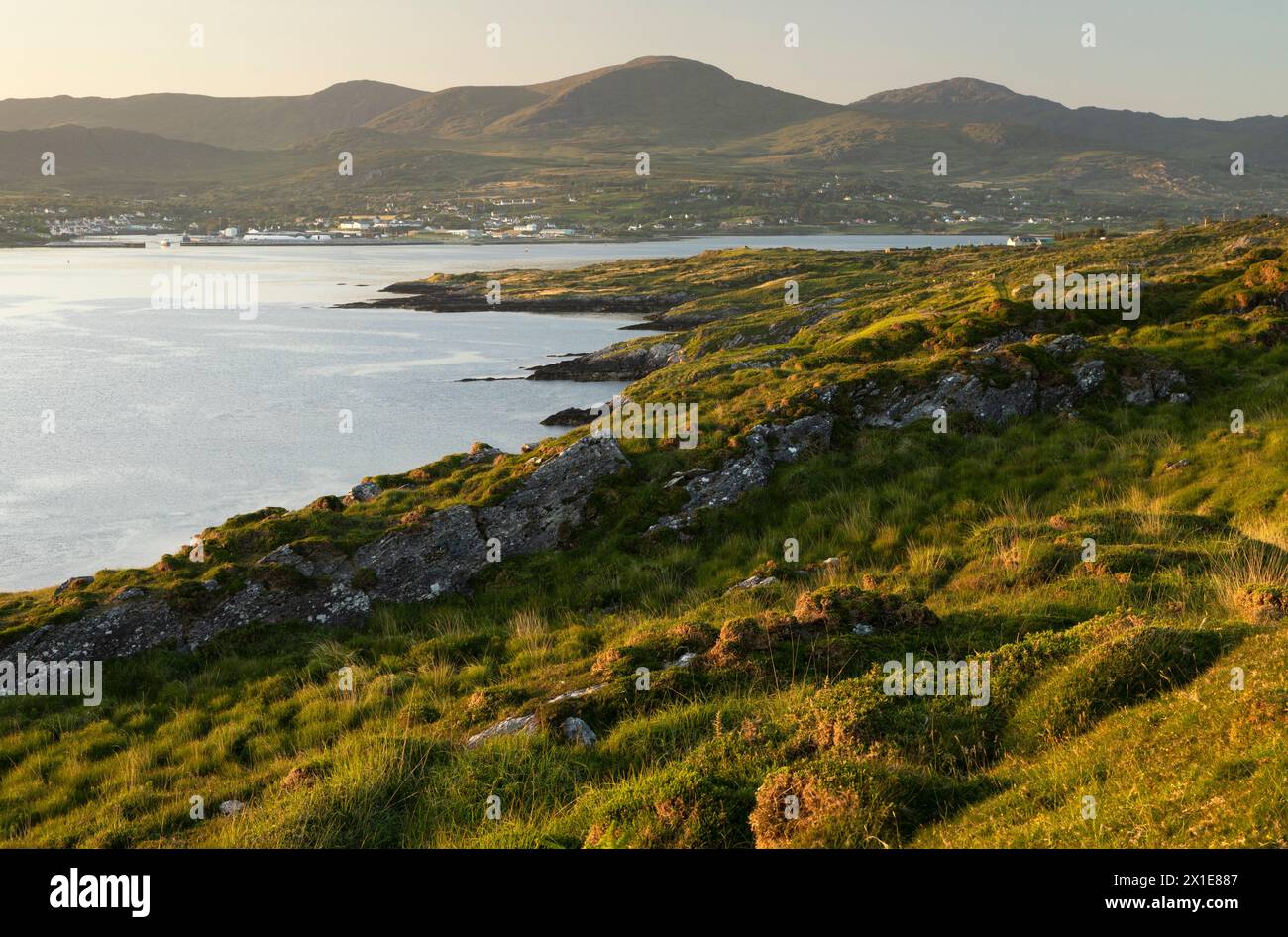 View of Castletownbere from Bere island on the Beara peninsula on the ...