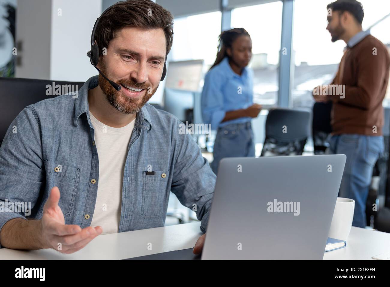 Cheerful men call center operator hi-res stock photography and images ...