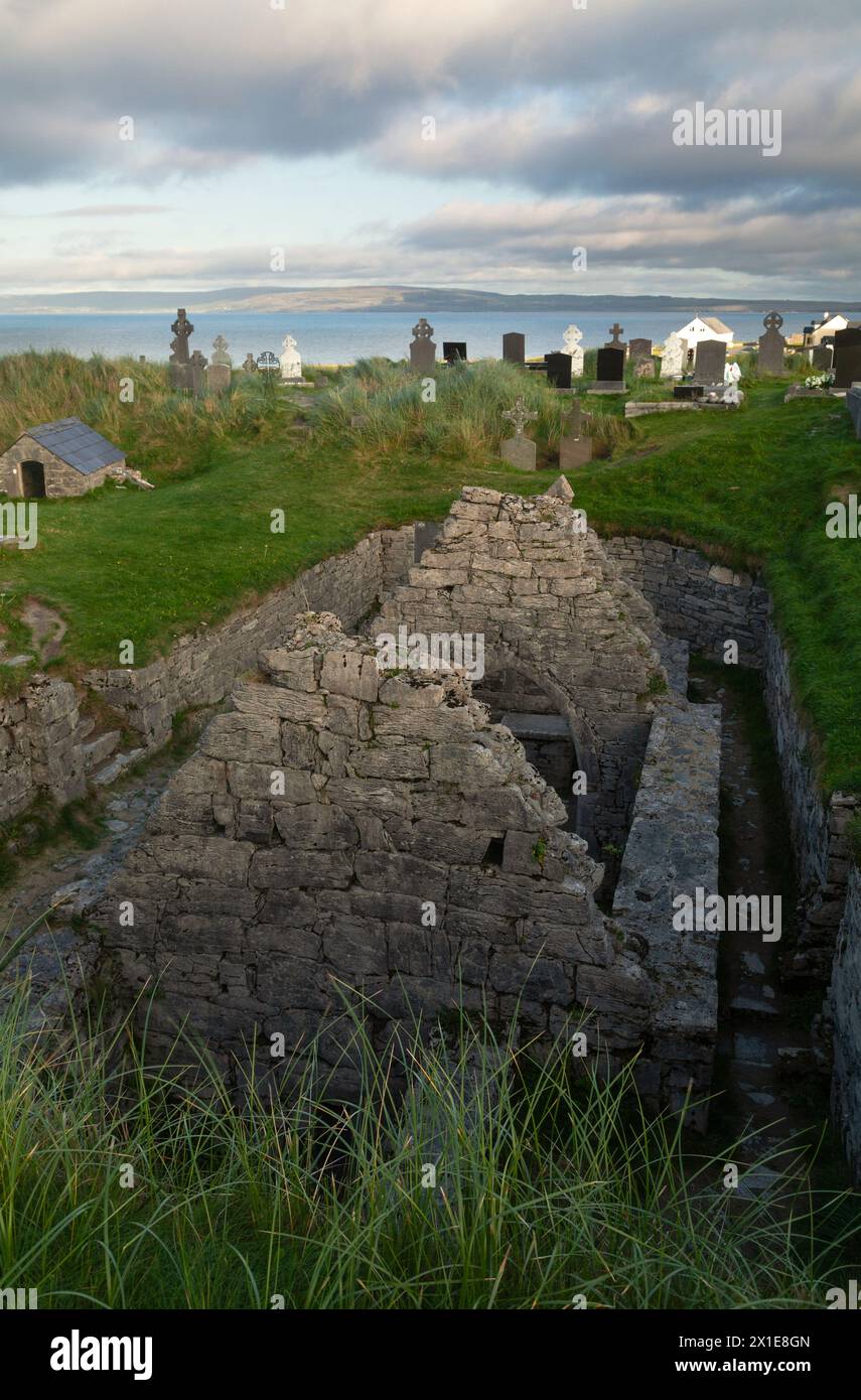 Teampall Caomhán or St. Caomhán’s church on Inisheer island in the Aran ...