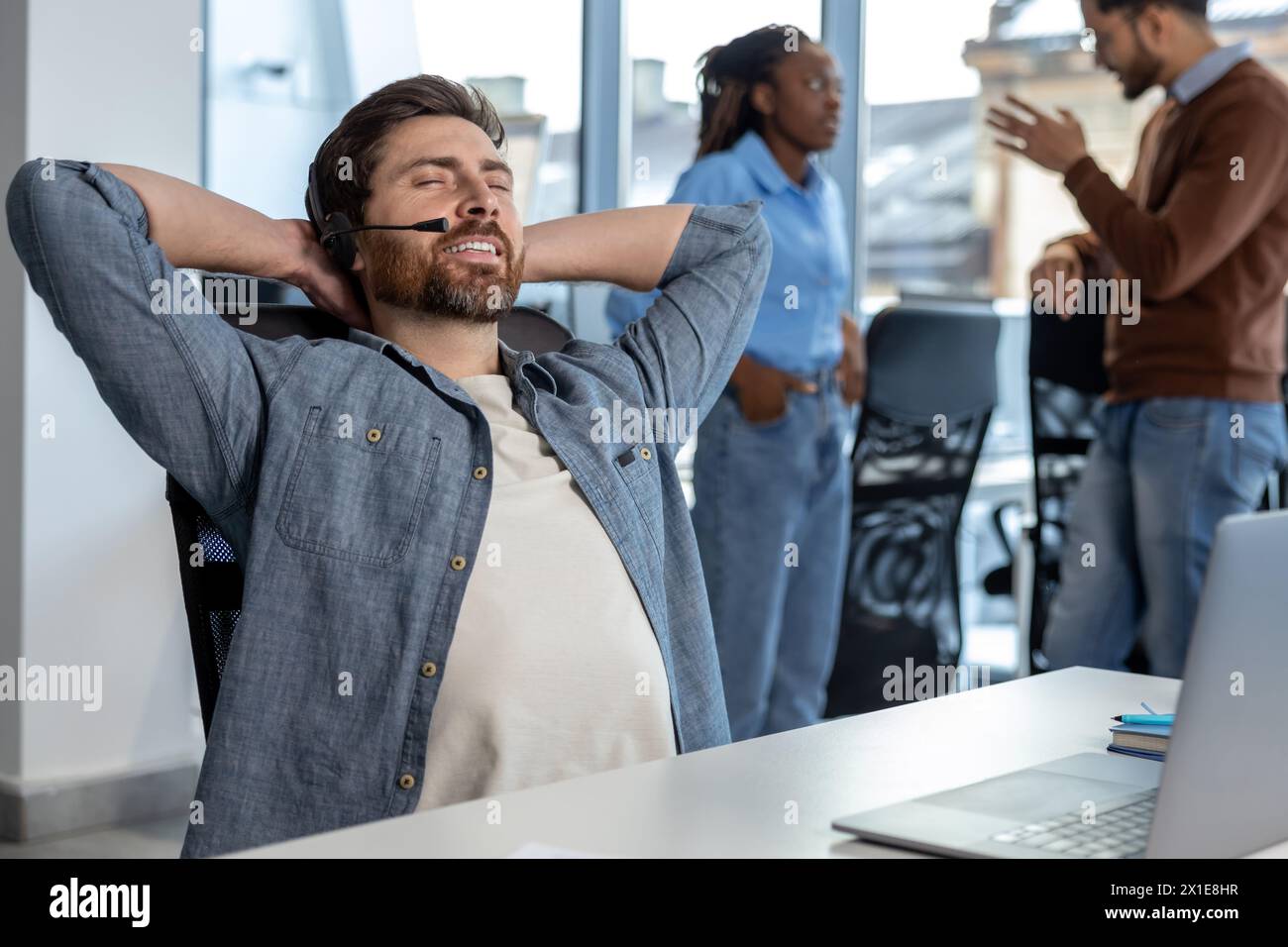 Cheerful men call center operator hi-res stock photography and images ...
