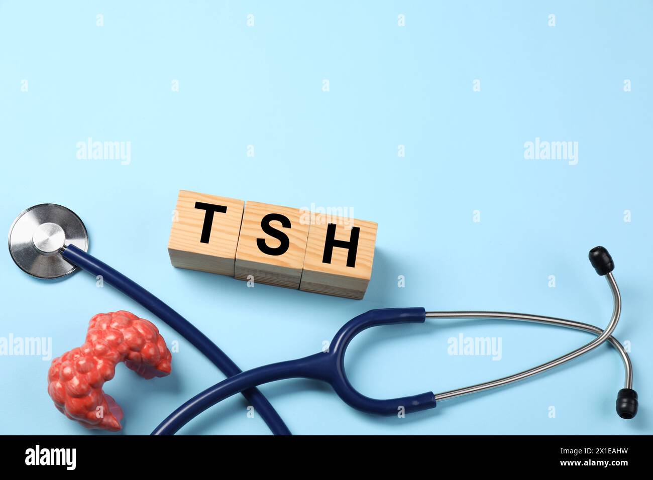 Endocrinology. Stethoscope, wooden cubes with thyroid hormones and ...