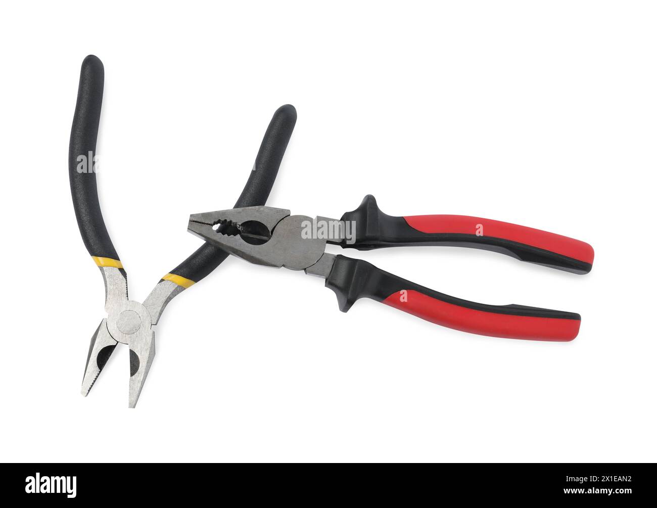 Different pliers isolated on white, top view Stock Photo - Alamy