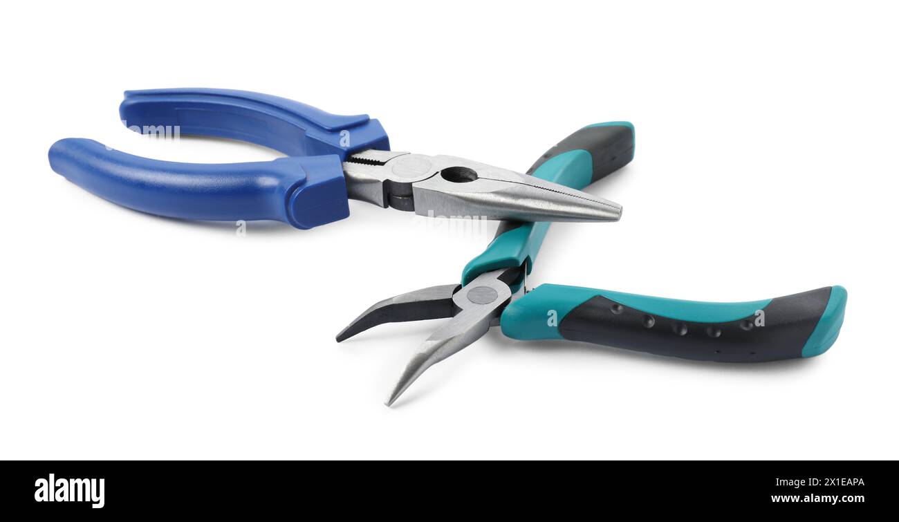 Different pliers isolated on white. Construction tool Stock Photo - Alamy