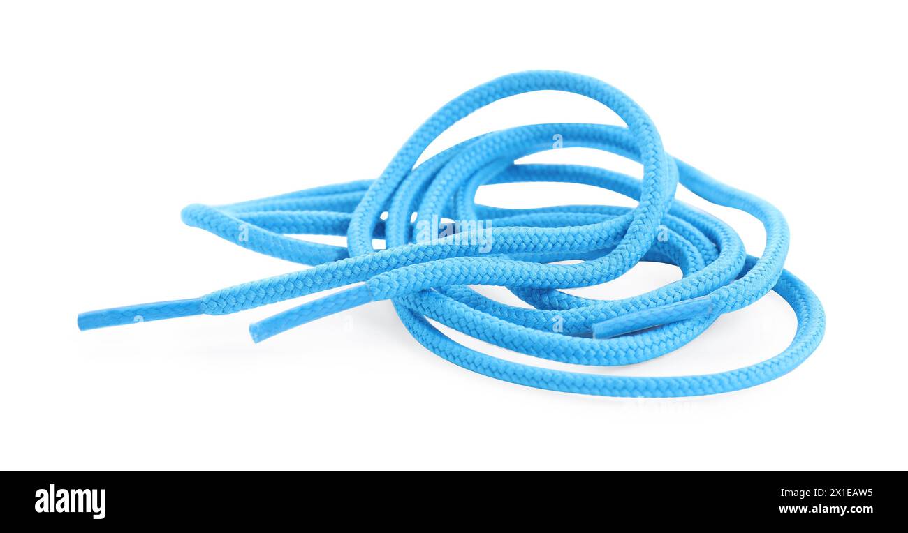 Stylish light blue shoe laces isolated on white Stock Photo - Alamy