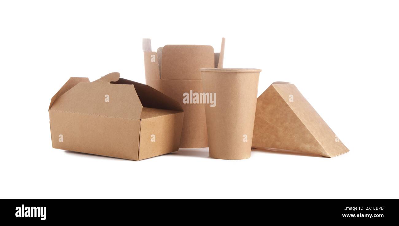 Eco friendly packaging. Disposable food containers isolated on white ...