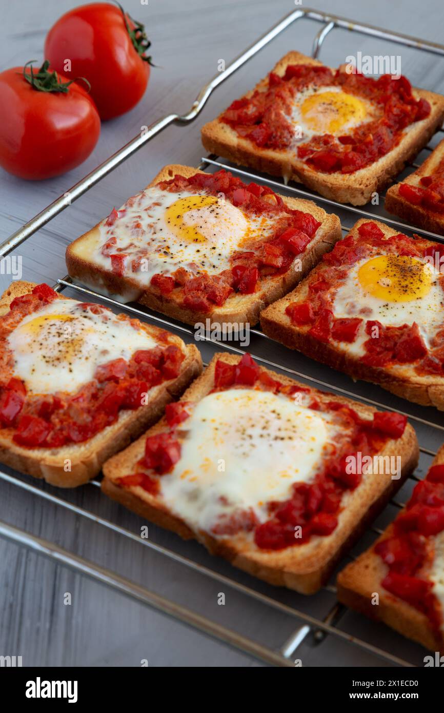 Homemade Sheet-Pan Shakshuka Toast, side view Stock Photo - Alamy
