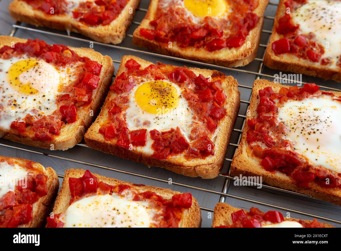Homemade Sheet-Pan Shakshuka Toast, side view Stock Photo - Alamy