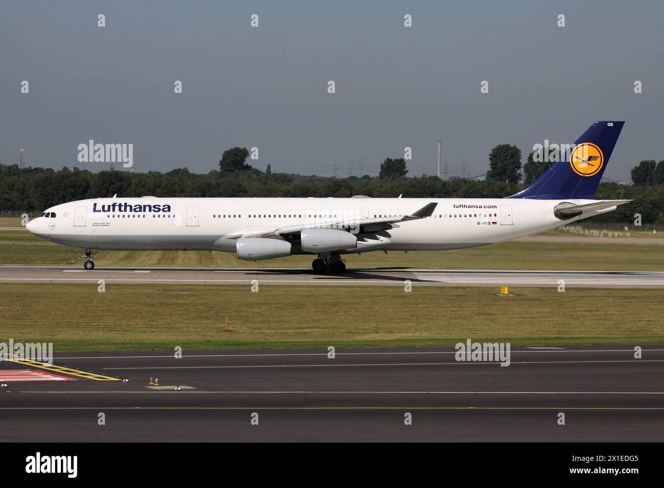 German Lufthansa Airbus A340-300 with registration D-AIGS on runway at ...