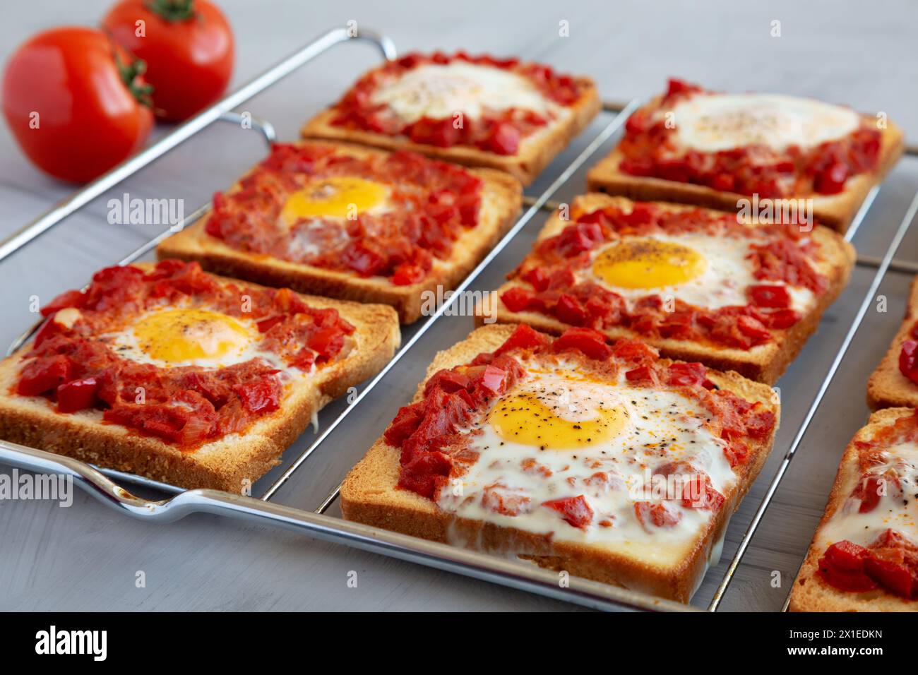 Homemade Sheet-Pan Shakshuka Toast, side view Stock Photo - Alamy