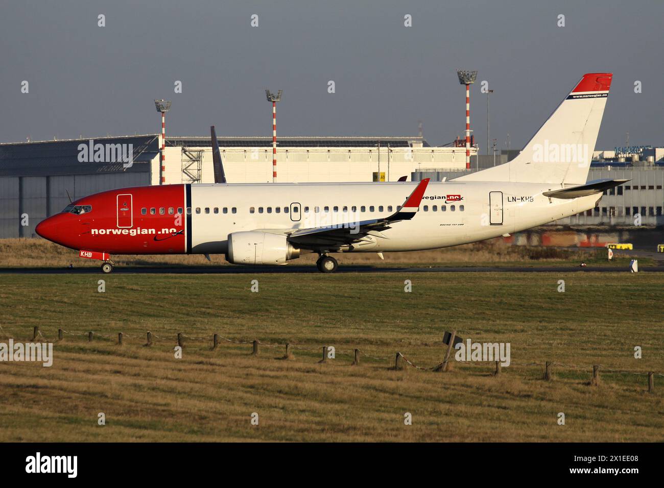 Norwegian Air Shuttle Boeing 737-300 with registration LN-KHB on taxiway at Dusseldorf Airport ...