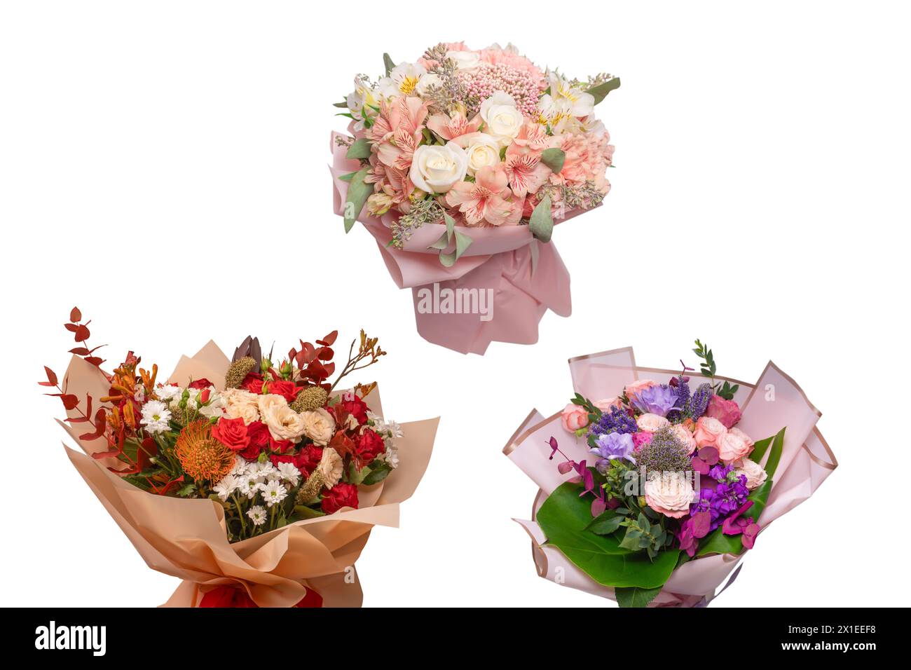 Autumn bouquet of red and white roses, hydrangeas, chrysanthemums ...