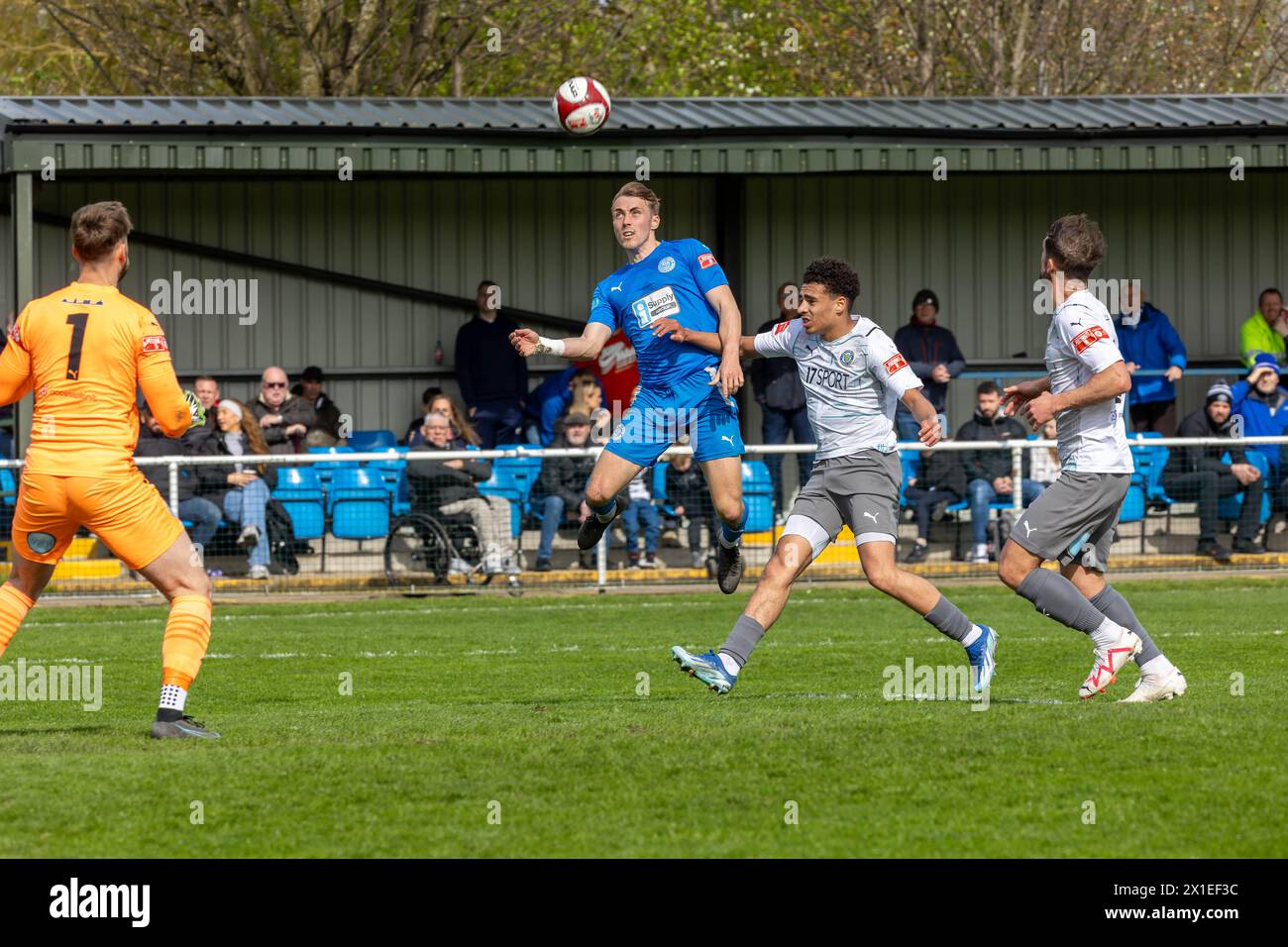 Warrington Ryland's Ben Hardcastle jumps to head the ball at The Hive ...