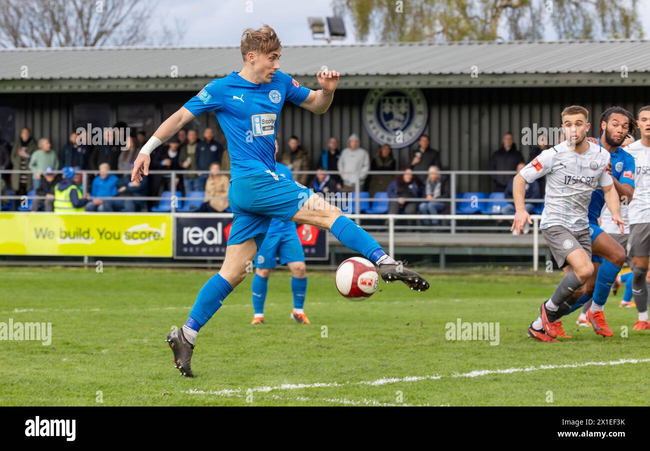 Warrington Ryland's Ben Hardcastle jumps to kick the ball at The Hive ...