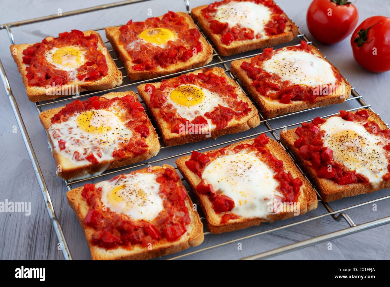 Homemade Sheet-Pan Shakshuka Toast, side view Stock Photo - Alamy