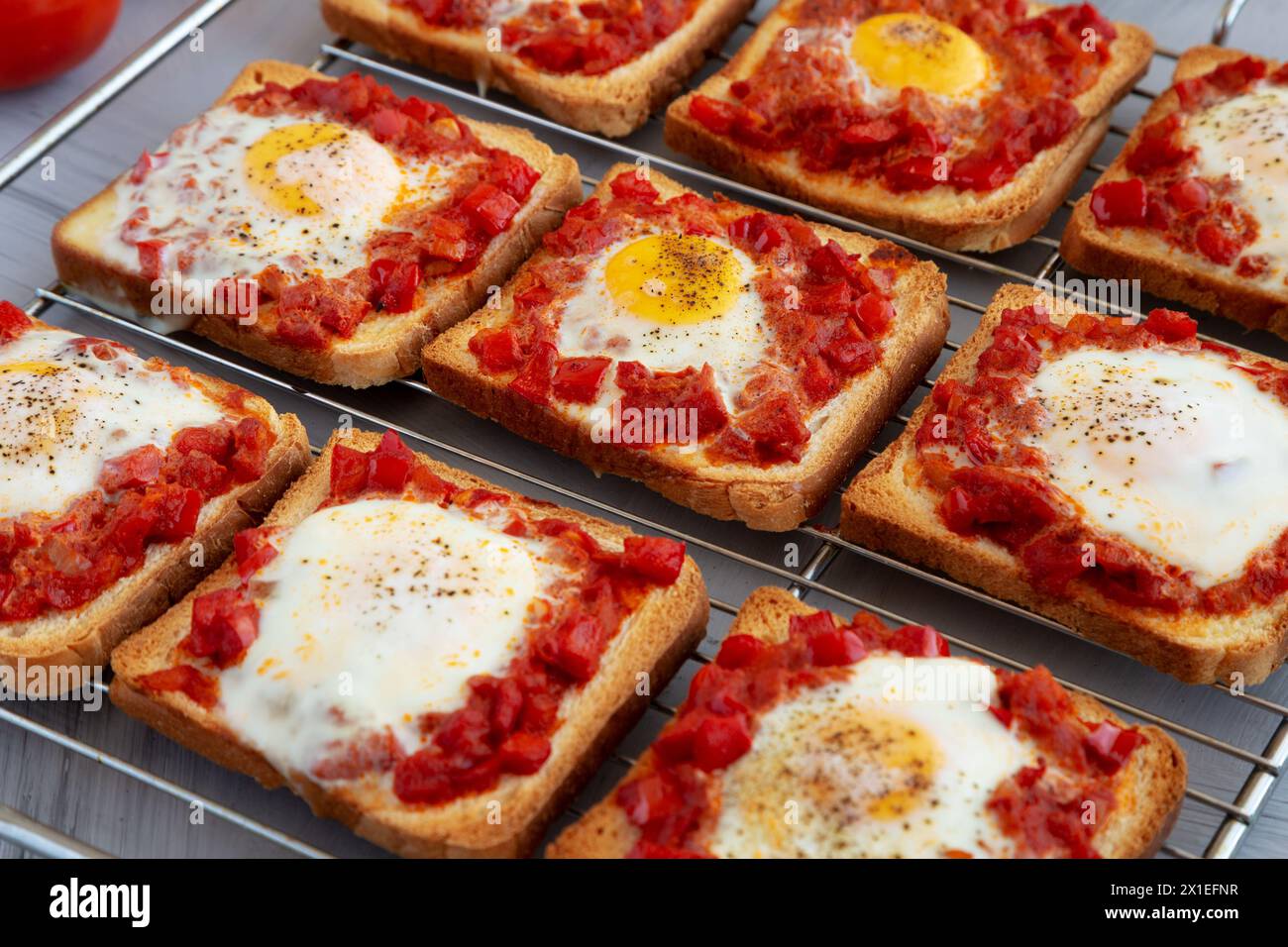 Homemade Sheet-Pan Shakshuka Toast, side view Stock Photo - Alamy