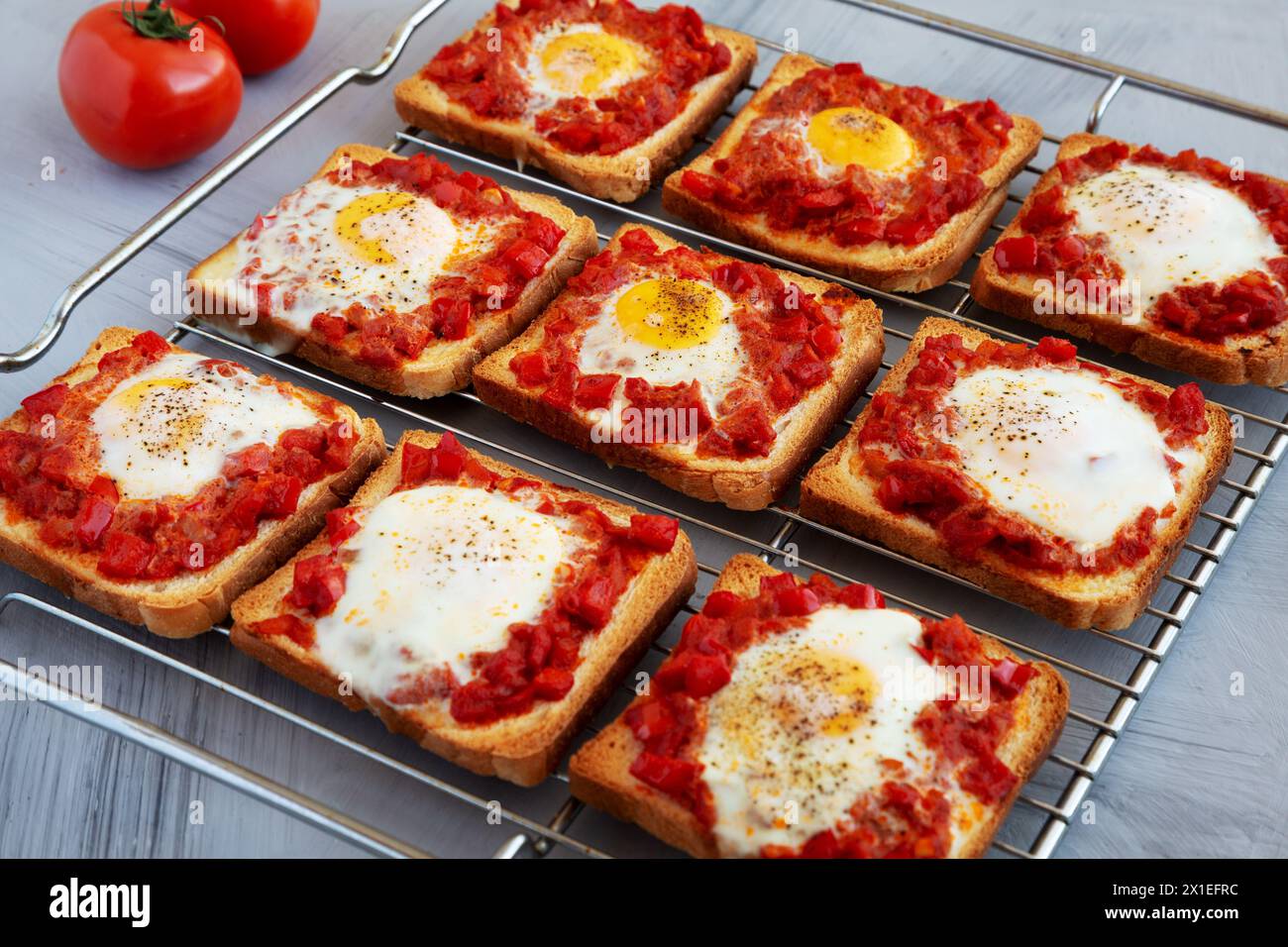 Homemade Sheet-Pan Shakshuka Toast, side view Stock Photo - Alamy